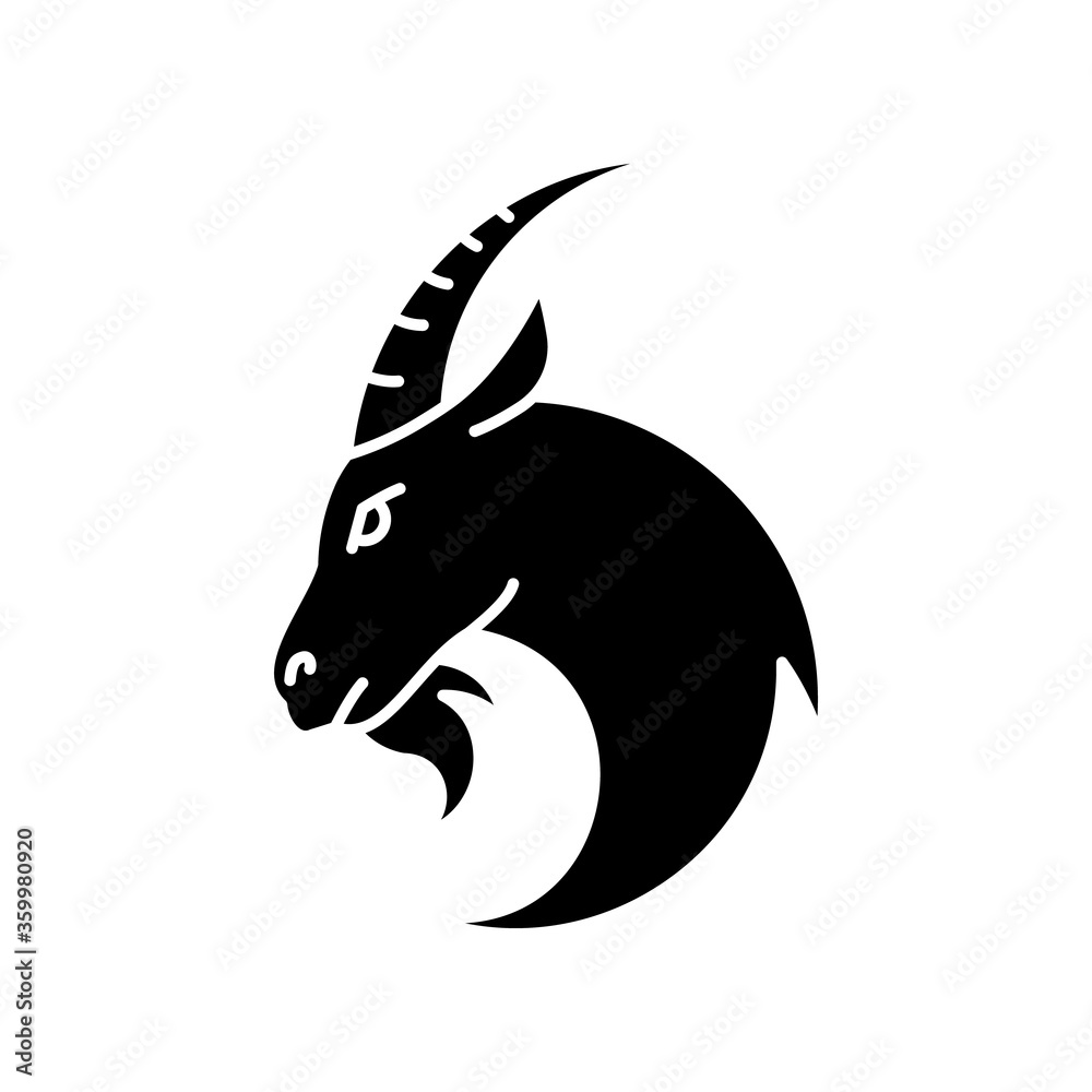 Capricorn zodiac sign black glyph icon. Astrology, horoscope goat ...