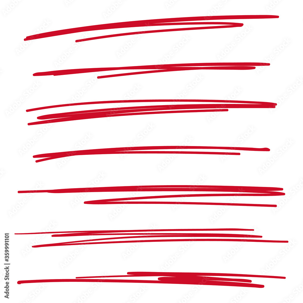 Set of hand drawn red lines. Vector collection of underline, emphasis ...