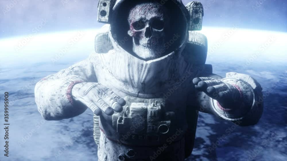 Dead zombie astronaut in space. Cadaver. Realistic 4k animation. Stock ...