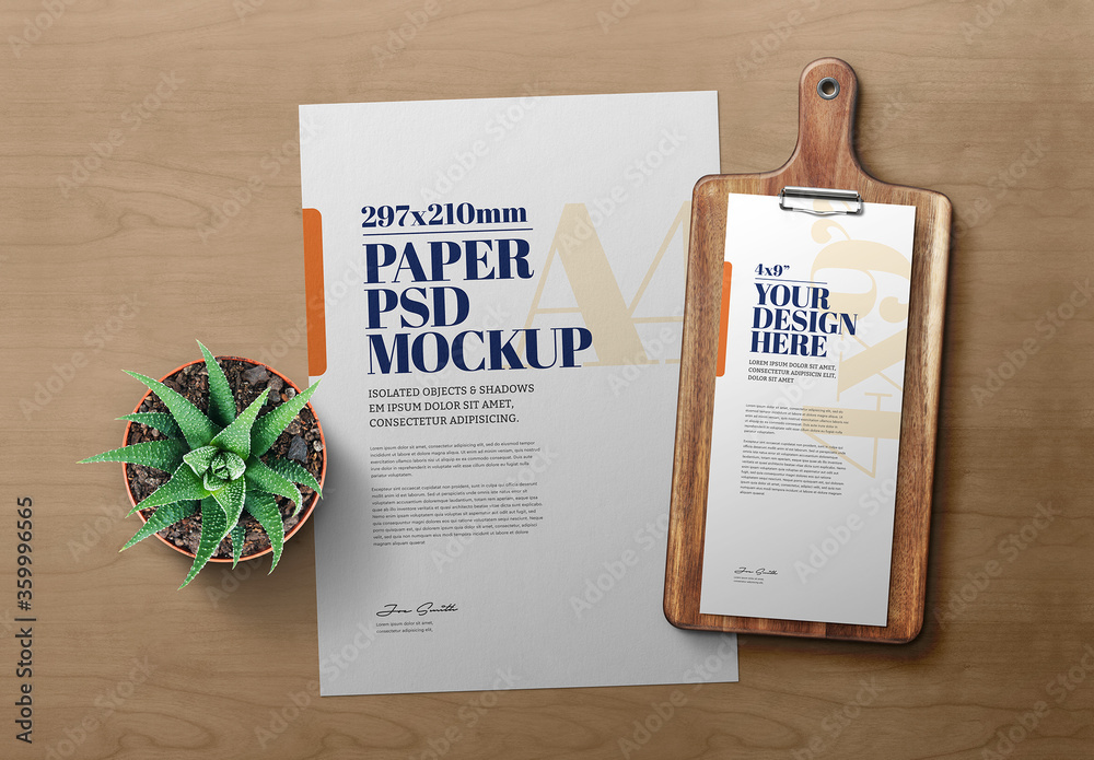 Paper Menu on Wood Cutting Board Mockup Stock Template | Adobe Stock