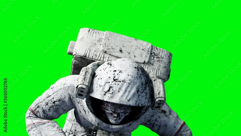 Dead zombie astronaut in space. Cadaver. Green screen. Realistic 4k ...