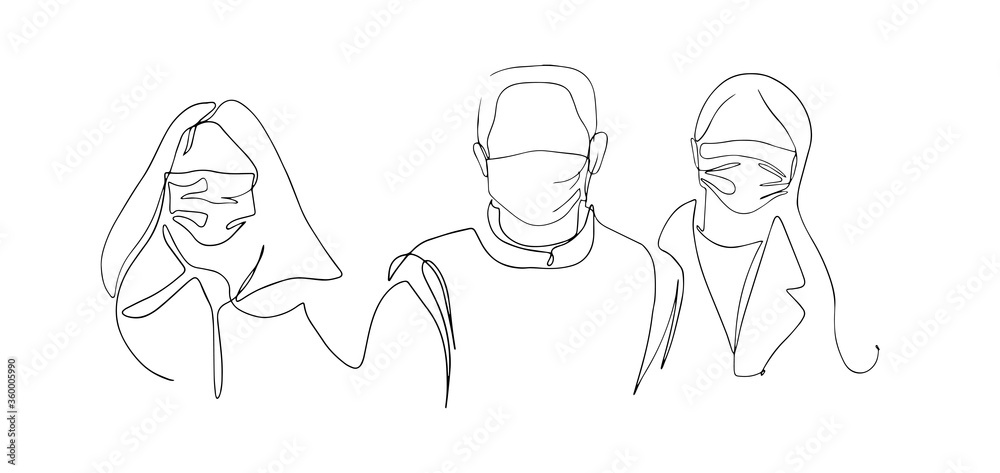 Group of people wearing medical masks to prevent disease, flu, air ...