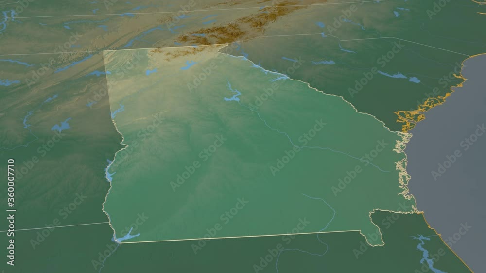 Georgia, state with its capital, zoomed and extruded on the relief map ...