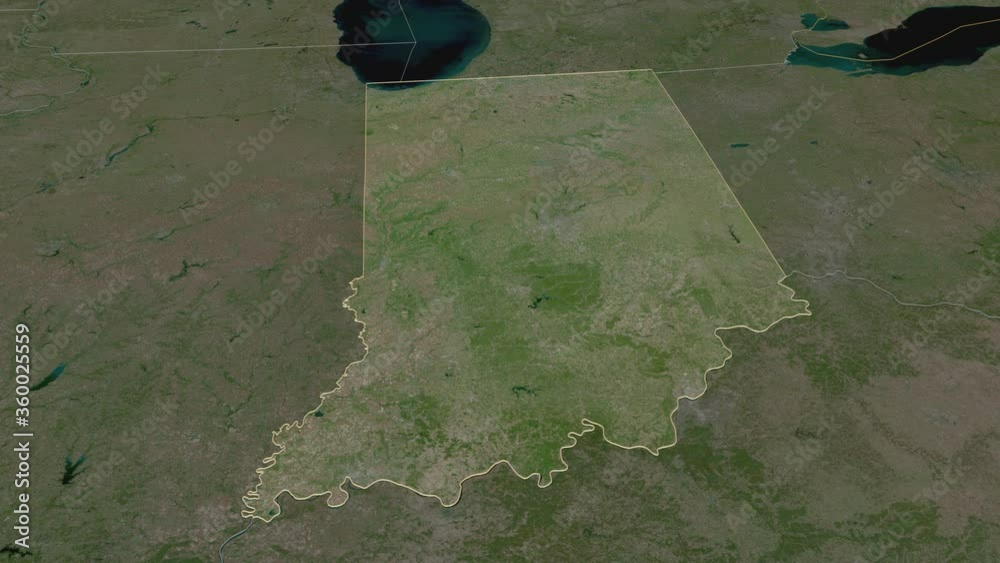 Indiana, state with its capital, zoomed and extruded on the satellite ...