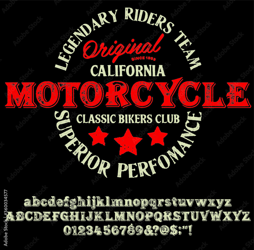 Motorcycle club community logo design.Decorative font. Letters, Numbers ...