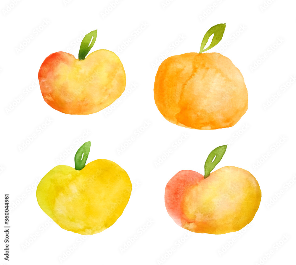 set of watercolor hand drawn apples fruits painted in simple minimalist ...