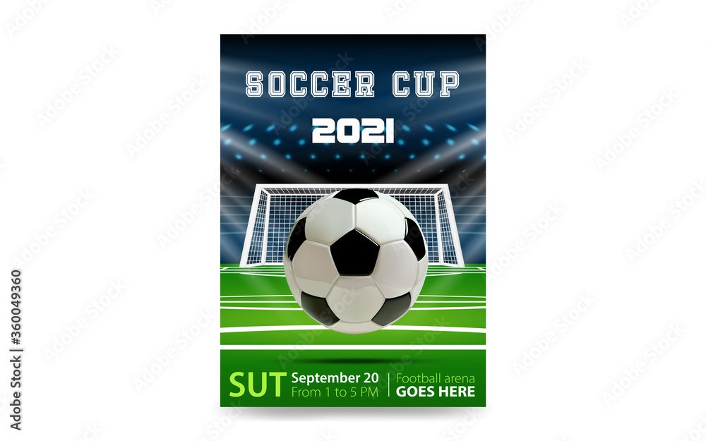 Football flyer, ticket or banner background. Soccer or football ball on ...