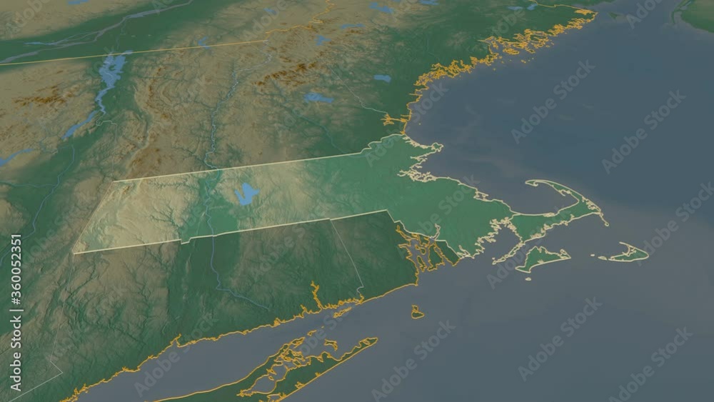 Massachusetts, state with its capital, zoomed and extruded on the ...