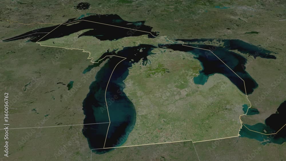 Michigan, state with its capital, zoomed and extruded on the satellite ...