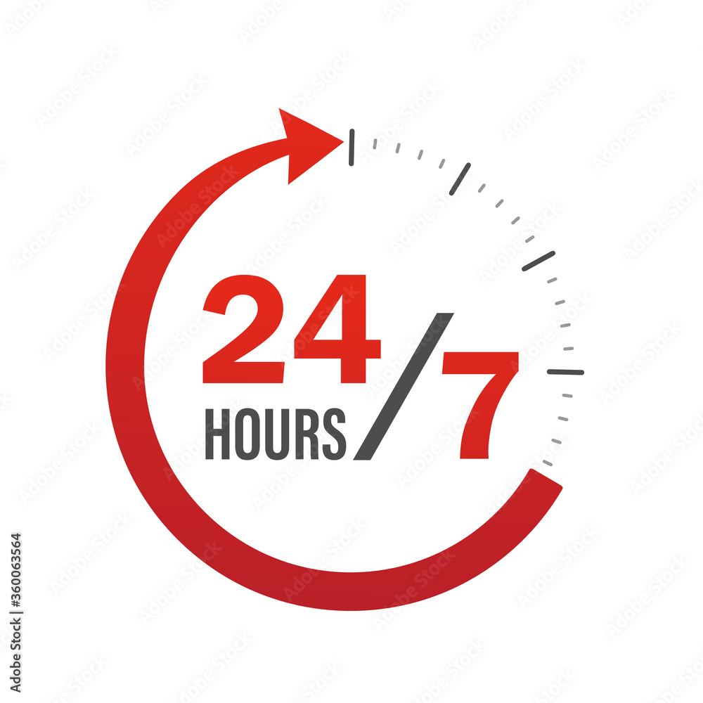 24/7 icon on white background. Arrow vector icon. Customer service ...