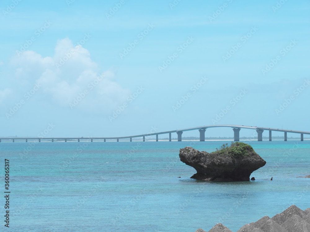 Okinawa,Japan-June 19, 2020: Turtle shaped rock and Irabu Ohashi bridge ...