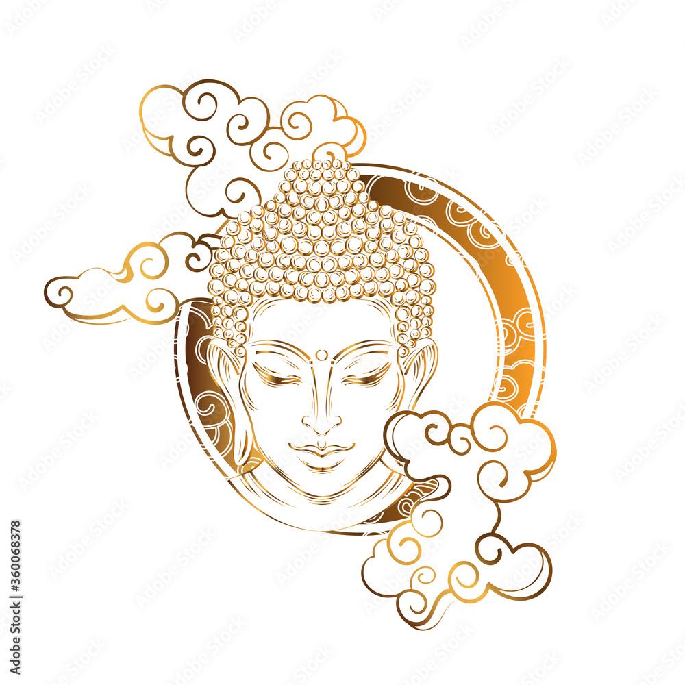 Lord Buddha looking through the clouds to the earth. Sacred and ...