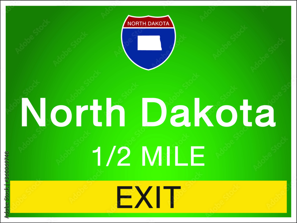 Highway signs before the exit To the state North Dakota Of United ...