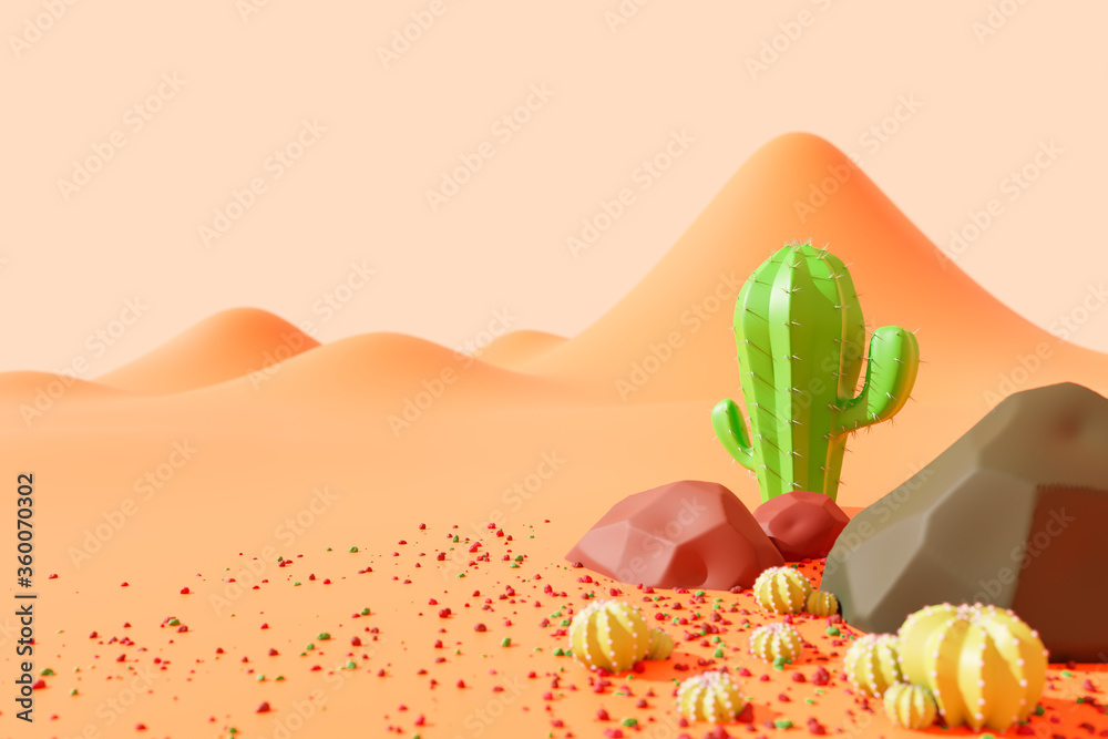 Cactus and rocks on the sweltering desert in the western country ...