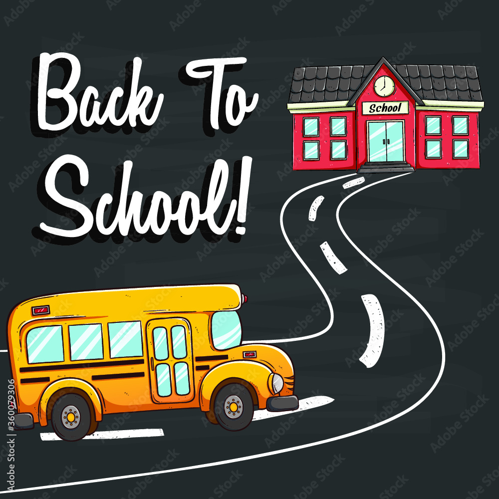 school bus going to school using coloring doodle style with back to ...