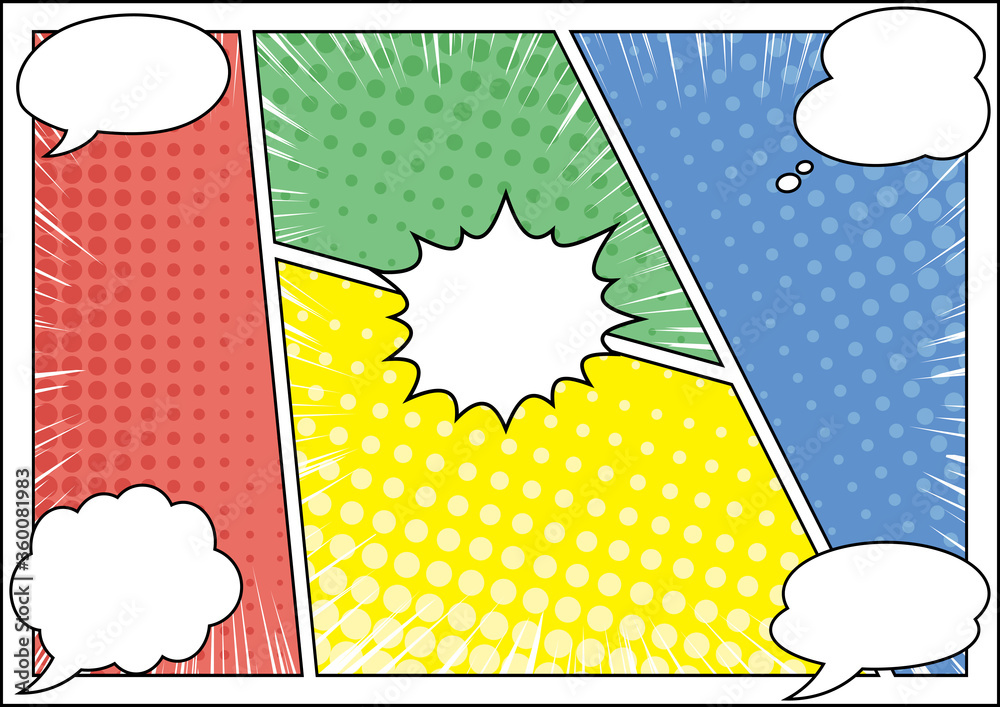 コミック 集中線コマ割りフレーム 吹き出し ハーフトーン背景 vector de Stock | Adobe Stock