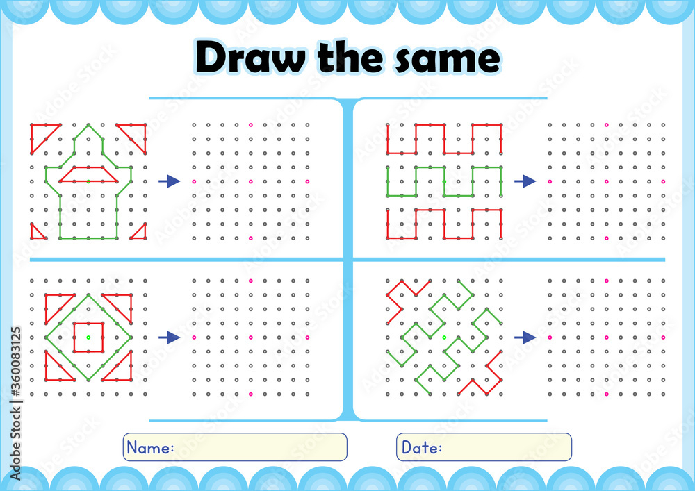 Tracing lines and shapes. Educational game for kids, Draw the same ...