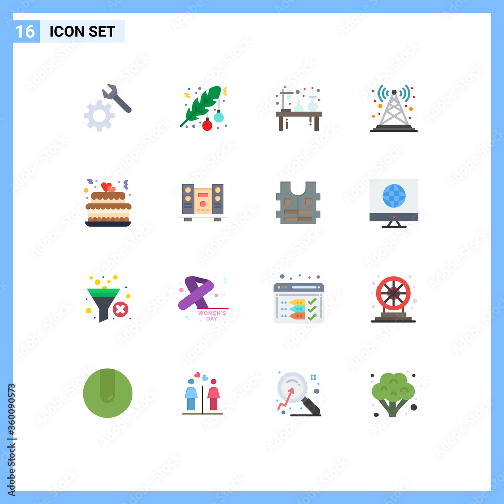 Flat Color Pack of 16 Universal Symbols of radio antenna, station ...