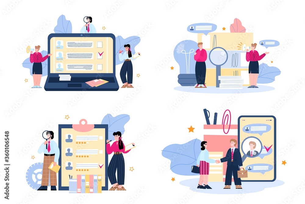 Employee search, job interview and career recruitment concept set with ...