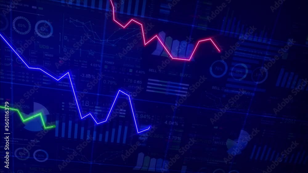 Declining financial chart. Financial data and declining charts with pie ...