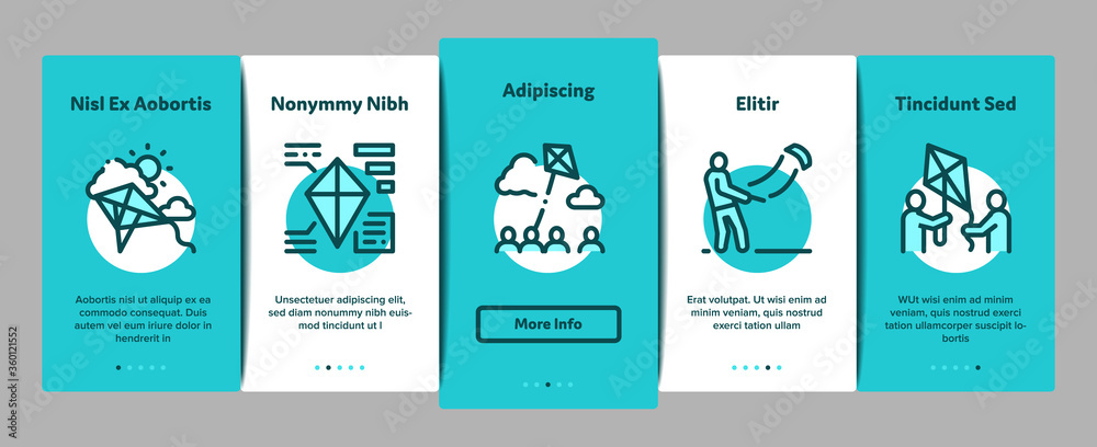 Kite Flying Air Toy Onboarding Mobile App Page Screen Vector. Kite Wind ...