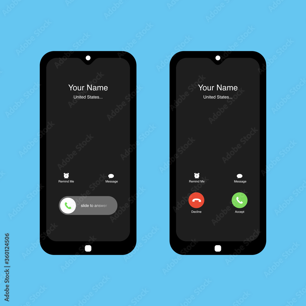 Phone incoming call screen interface set. Slide to answer. Accept ...