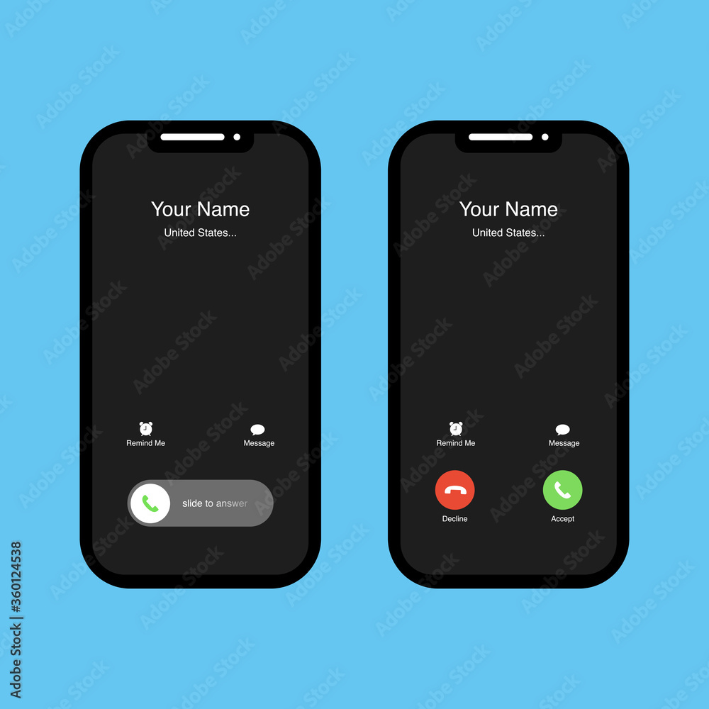 Phone incoming call screen interface set. Slide to answer. Accept ...