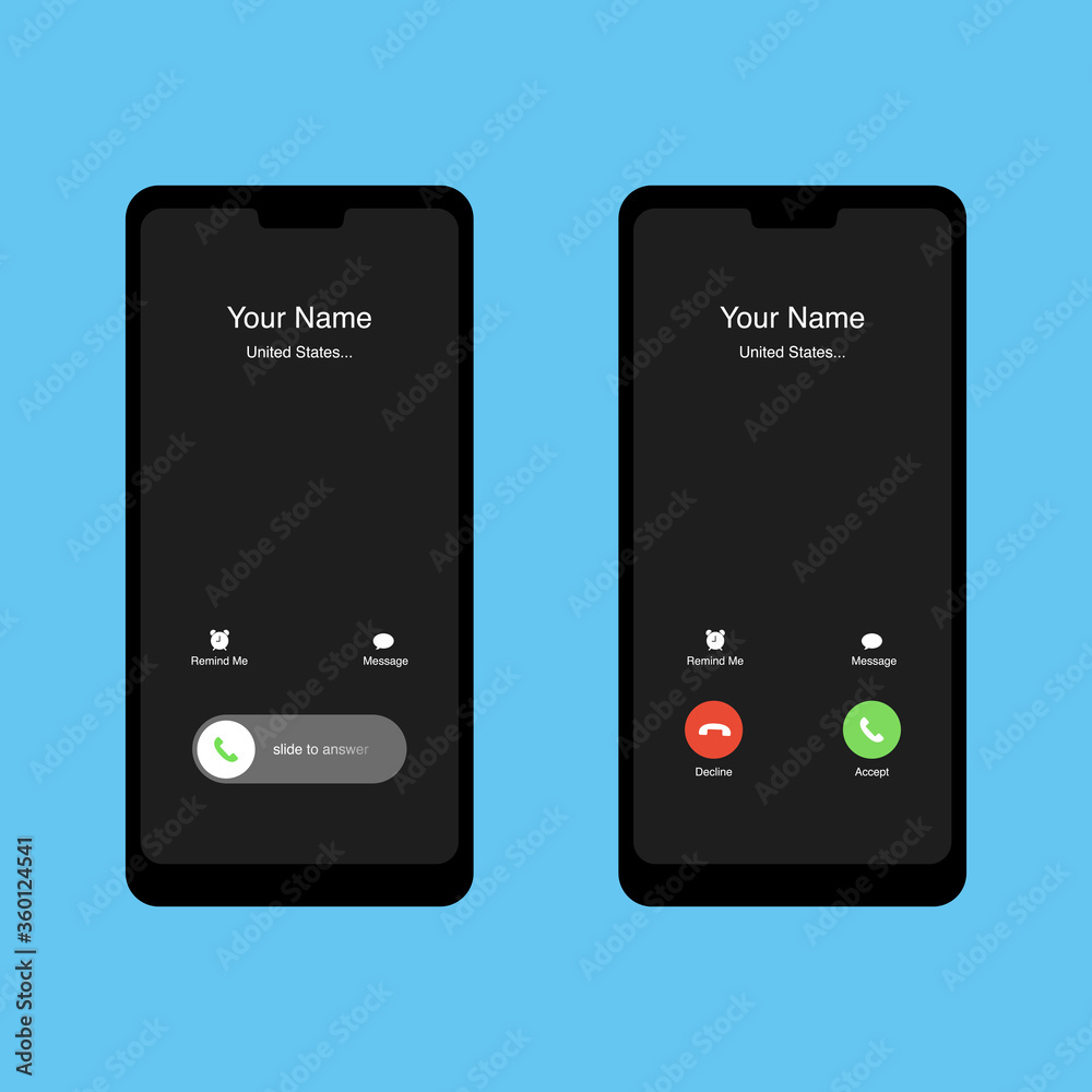 Phone incoming call screen interface set. Slide to answer. Accept ...