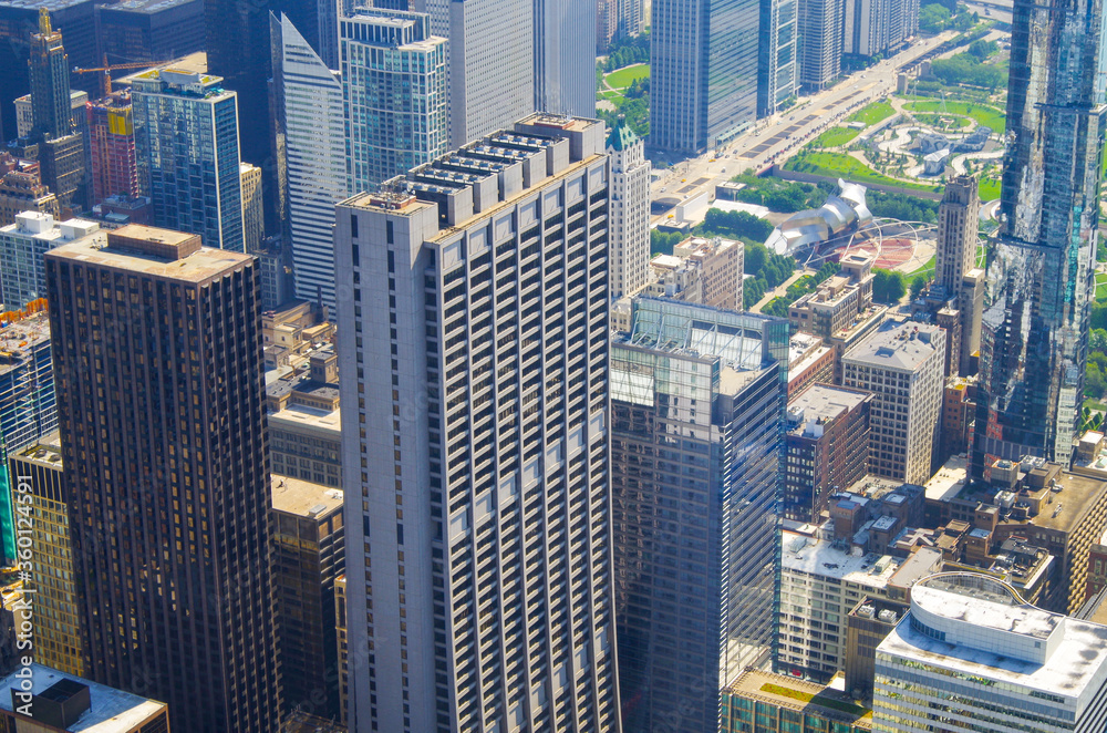 Panoramic view over skyline of downtown Chicago in Illinois from Willis ...