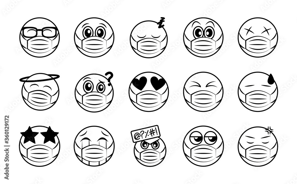 virus emoticon, covid-19 emoji character infection, face line cartoon ...