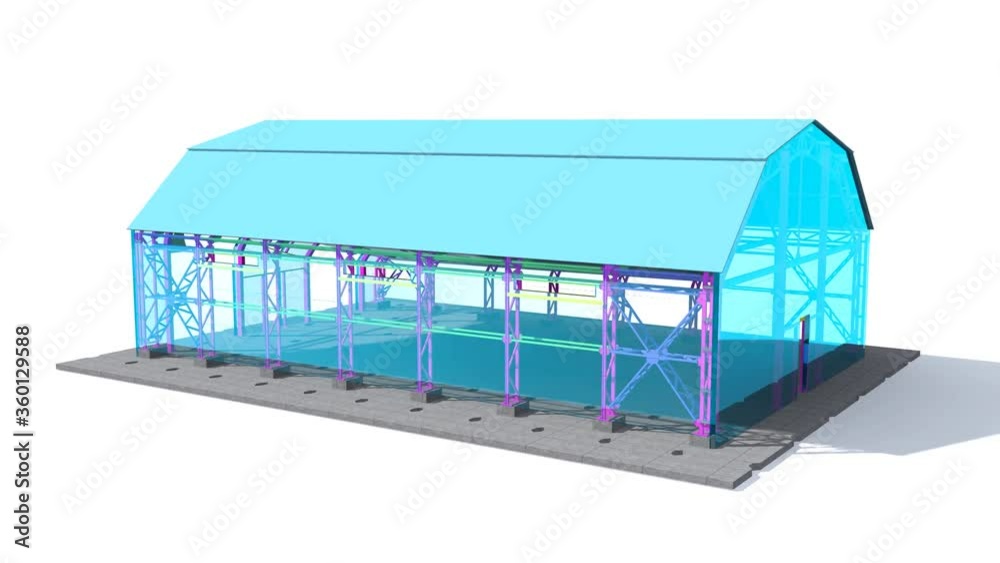 Circular flyover of a BIM model of a building structure made of metal ...