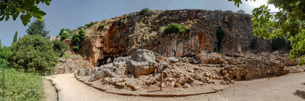 The remnants of the temple of Pan with Pan's grotto. The building with ...