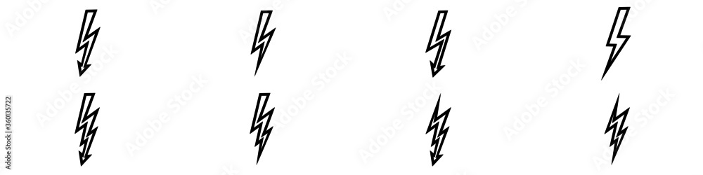 Set of line icons representing lightning bolt, lightning strike or ...