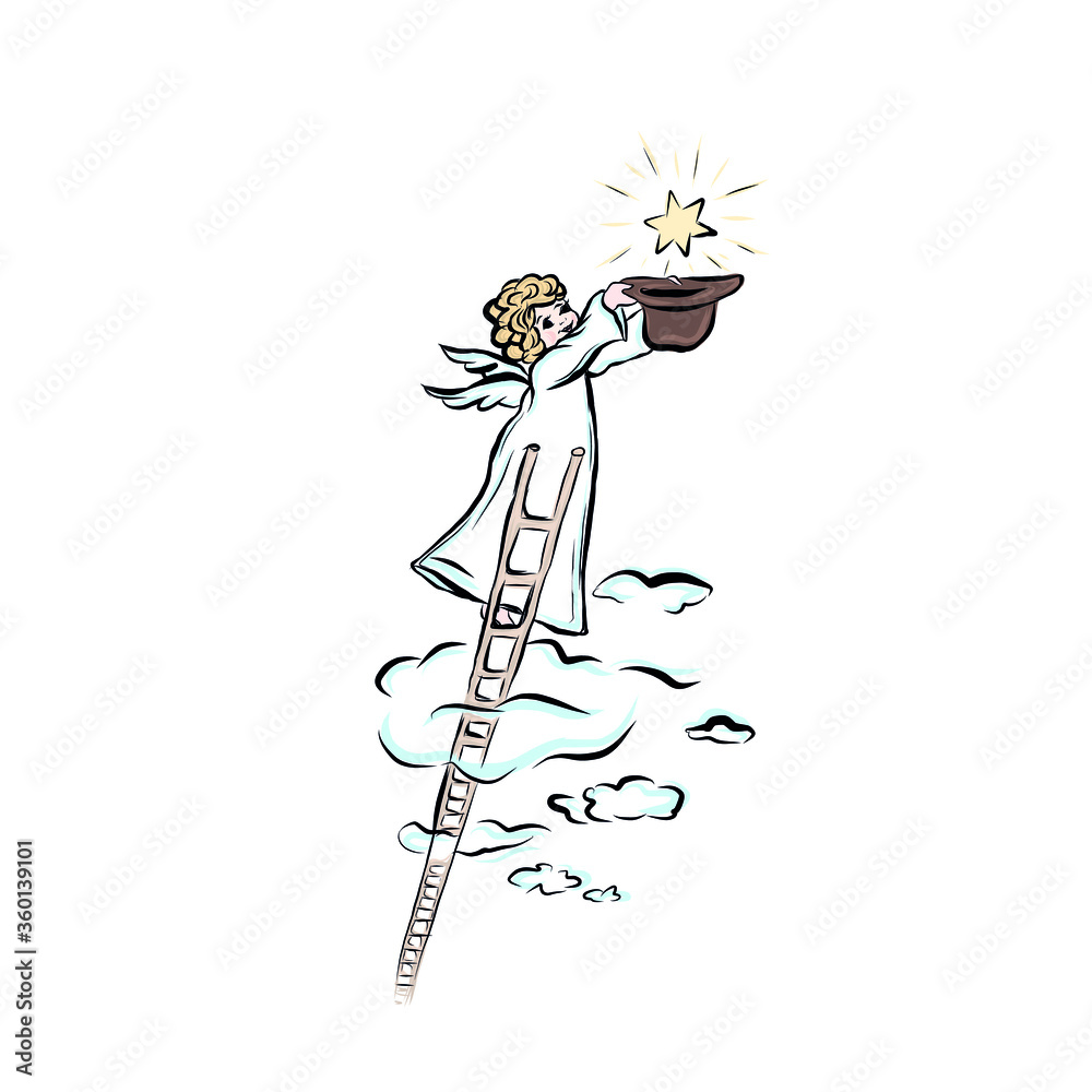 Christmas baby angel in the night sky with stars. Holy child worship ...