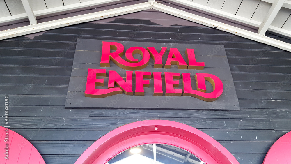 Royal Enfield logo sign on indian motorcycle dealership shop of ...