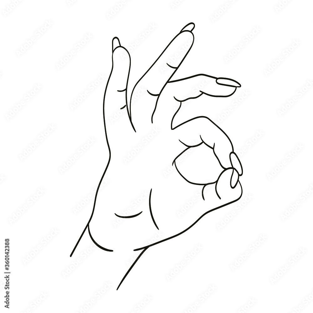 Single line drawing of hand showing OK sight. Fingers showing symbol of ...