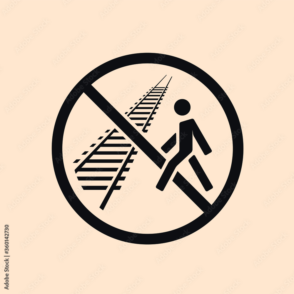 Railway crossing not allowed sign. Walking on railroad prohibited icon ...