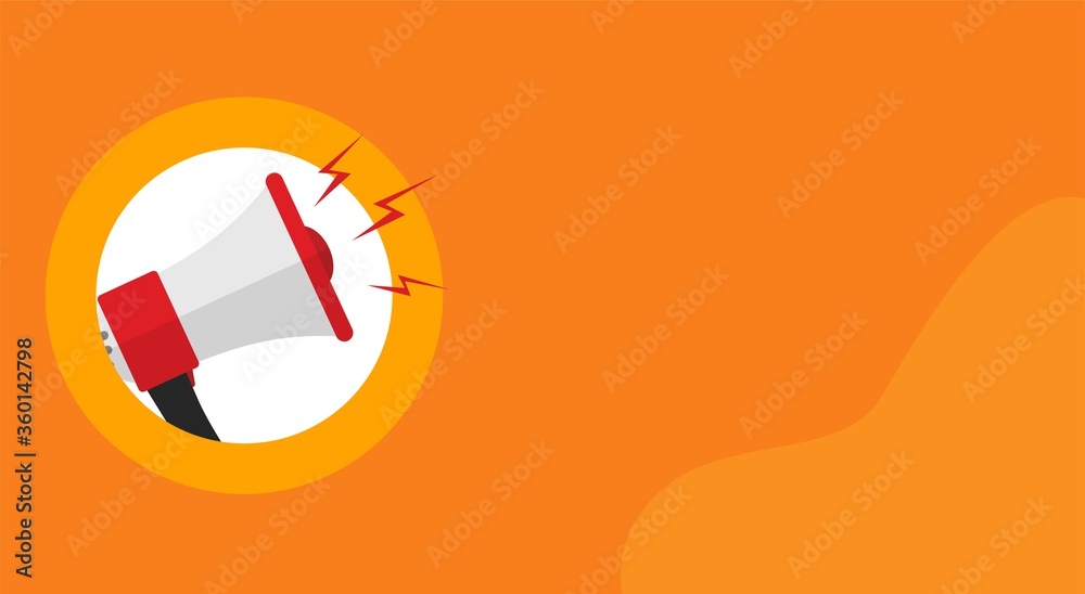 Megaphone loud speaker attention important information message banner ...