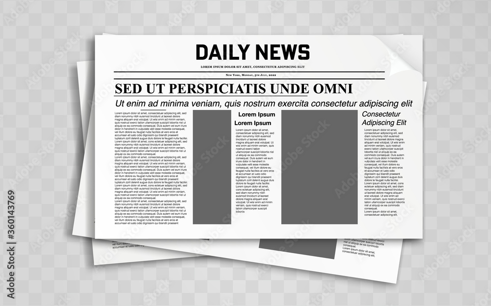 Daily news newspaper isolated on transparent background, vector ...