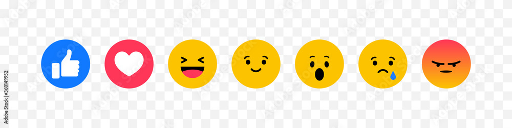 Facebook icons. Emoticons vector icons. Emoticons with like and heart ...
