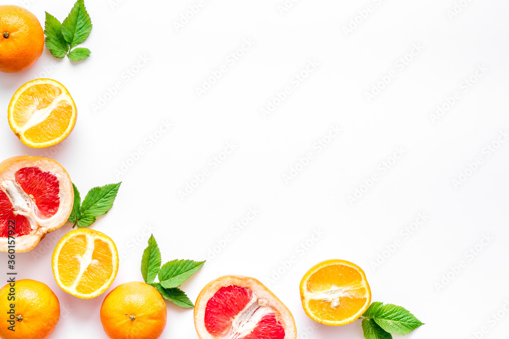 Citrus fruits frame corner on white background Stock Photo | Adobe Stock