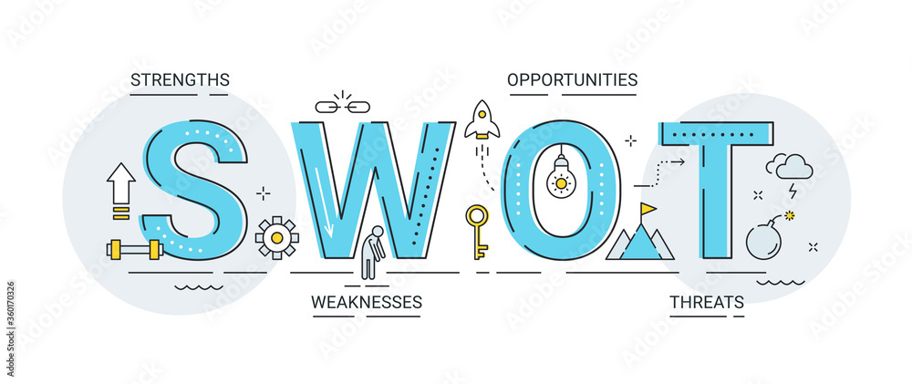 SWOT Analysis Letters Sign and Icons Vector Illustration. Strategic ...