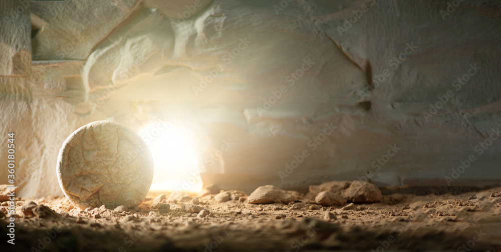 Fotka „Jesus Christ resurrection. Christian Easter concept. Empty tomb ...
