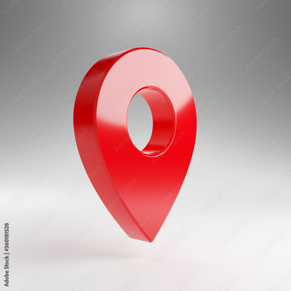 Shiny red map tag isolated on white. Travel destination concept, map ...
