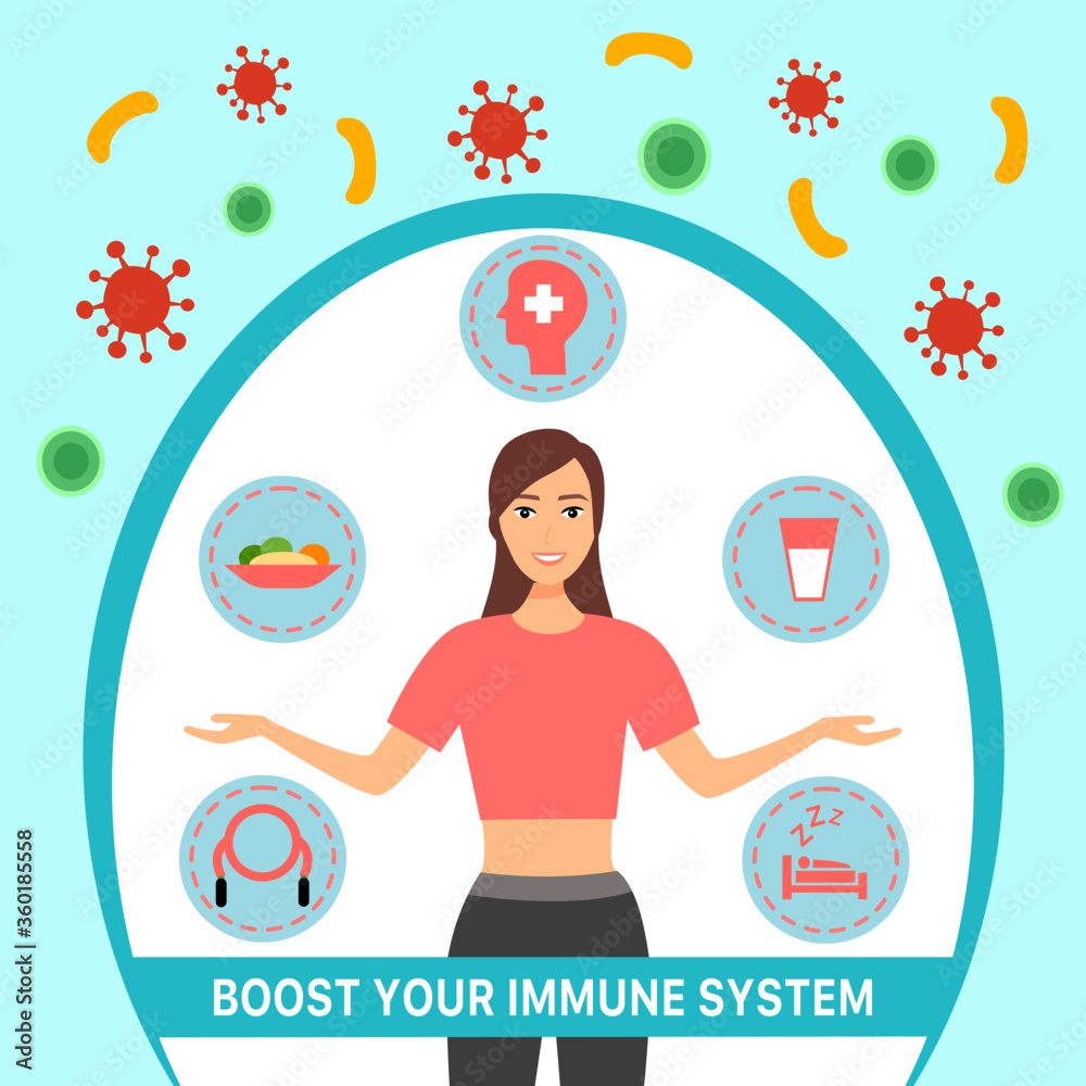 Boost your immune system concept vector illustration. Healthy woman ...