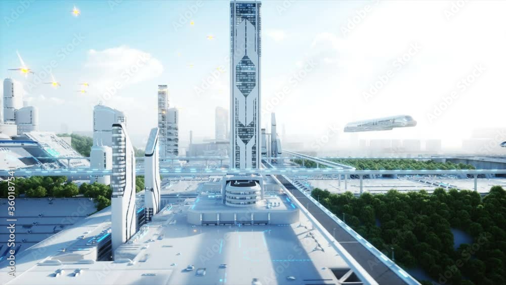 Futuristic city, town. The concept of the future. Aerial view ...