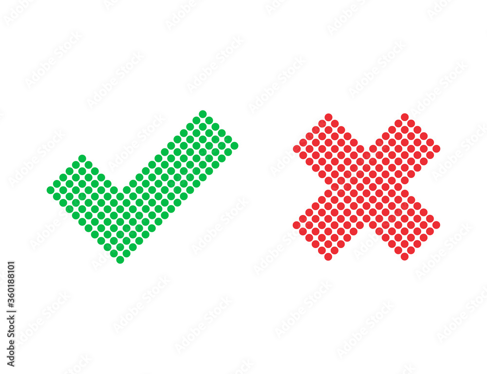 Checkmark and cross icons. Red and green positive and negative answer ...