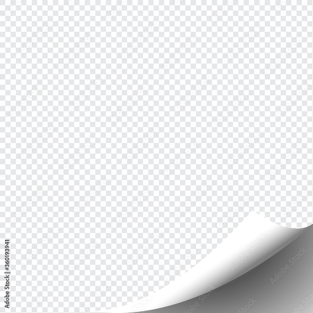 Curled corner of paper on transparent background with soft shadows ...