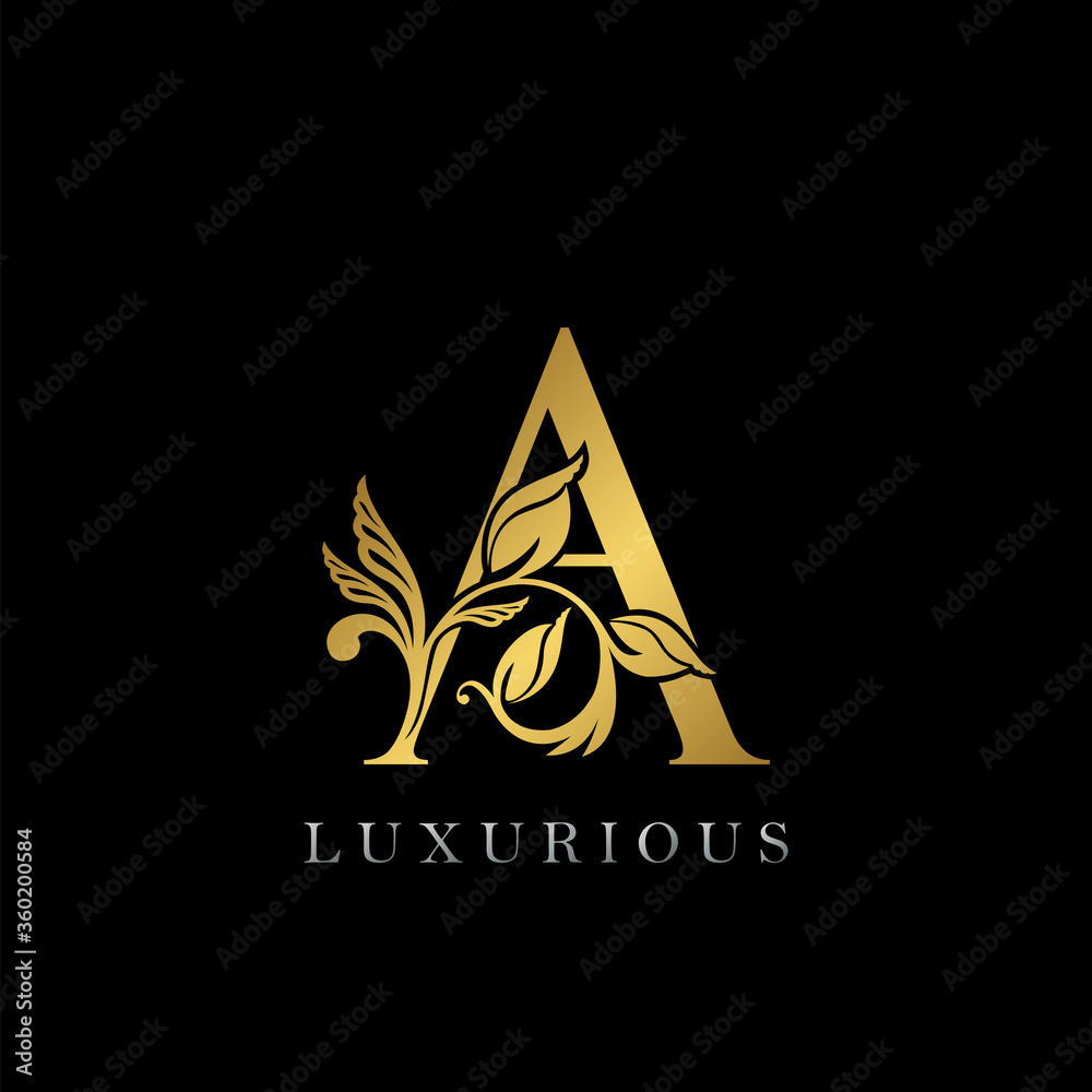 Golden Letter A Luxury Logo Icon, Vintage Gold E Letter Logo Design ...