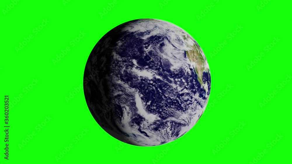 Earth planet (realistic view) spinning 360 degrees isolated at green ...